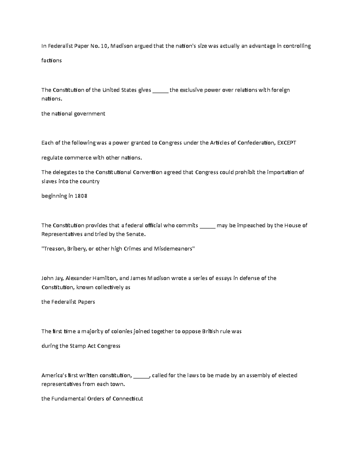 Pos 2041 notes - Prof. Hansen - In Federalist Paper No. 10, Madison ...