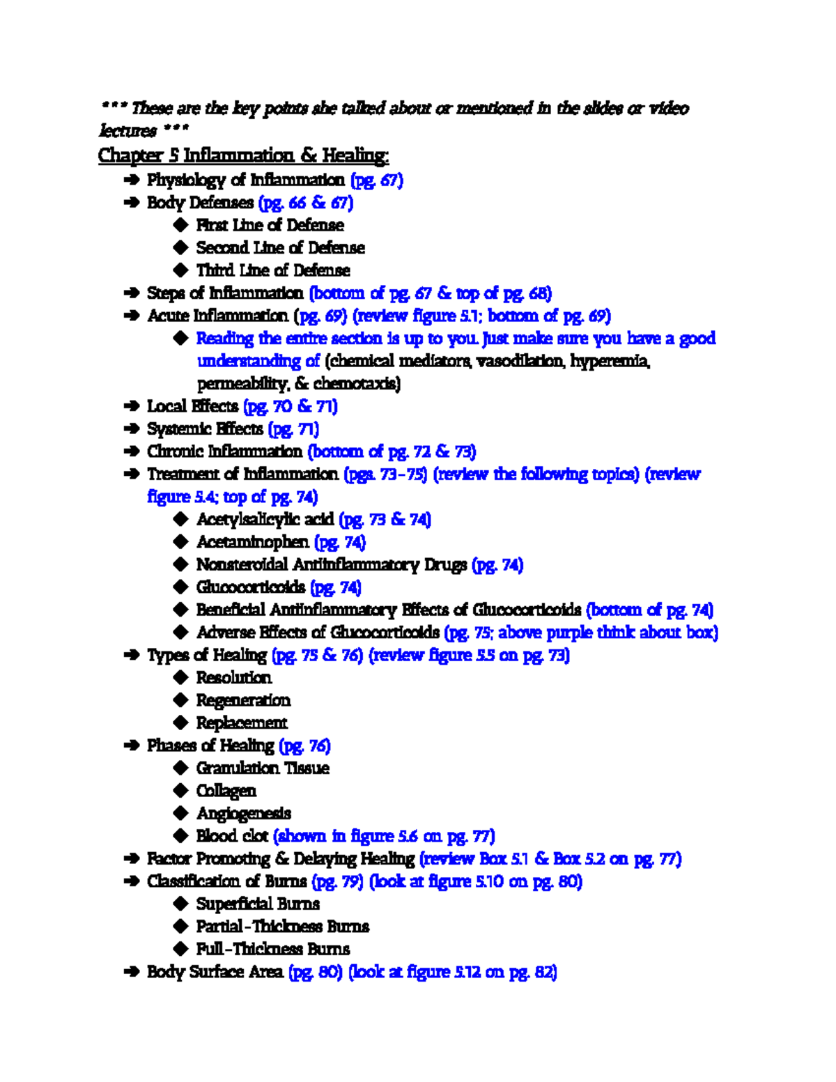 Patho Review Pages for Exam 1 - *** These are the key points she talked ...
