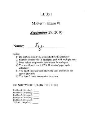 EE 351 Spring Exam 1 solution - E E 351 - Studocu