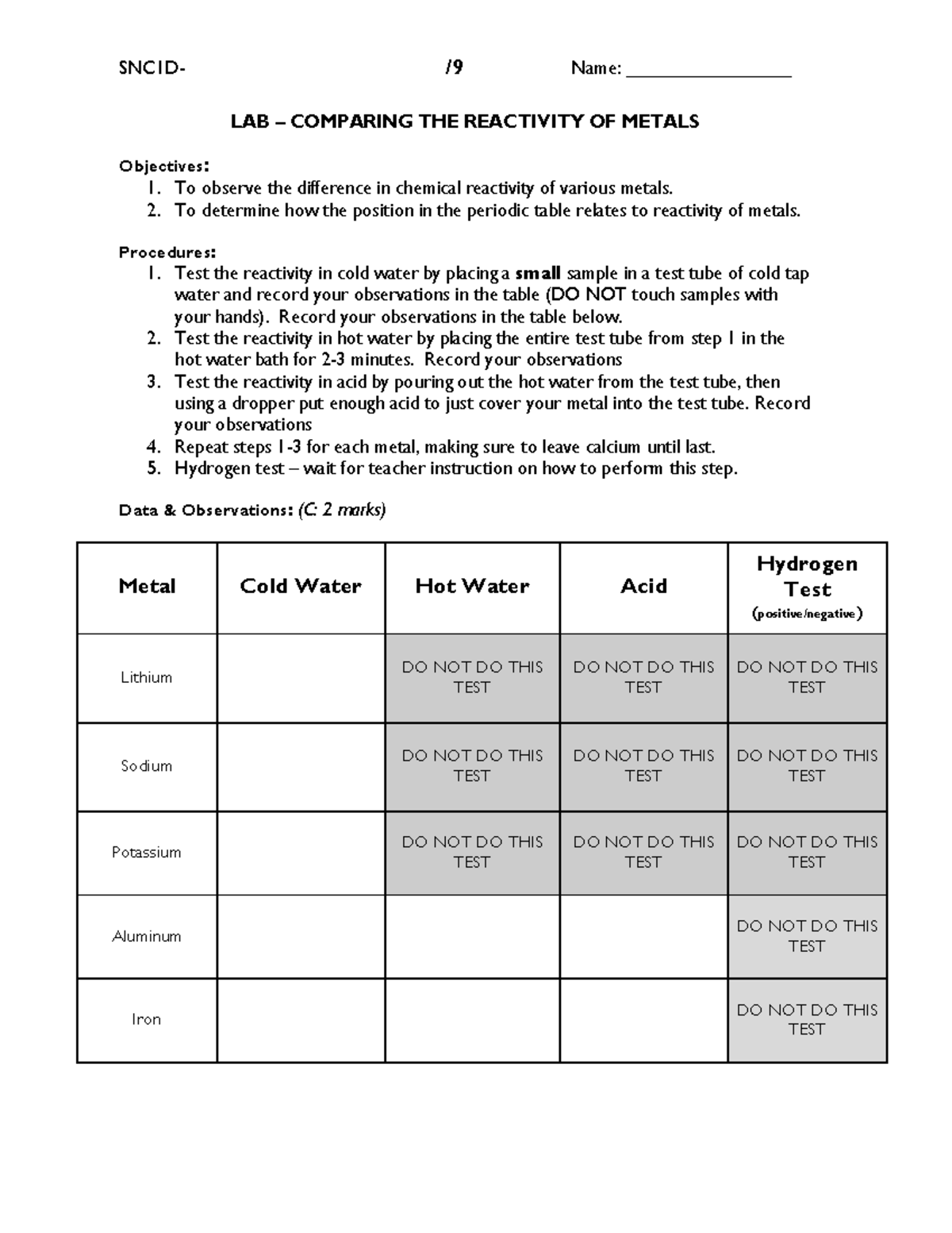 7268950 - ewfwefw - SNC1D- /9 Name: ________________ LAB – COMPARING ...