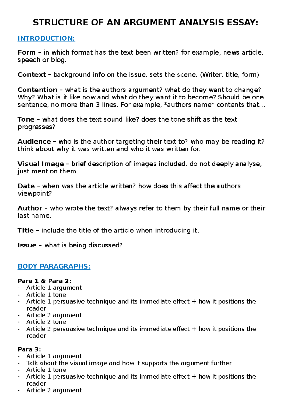 Structure of an Argument Analysis (Integrated structure) - Studocu