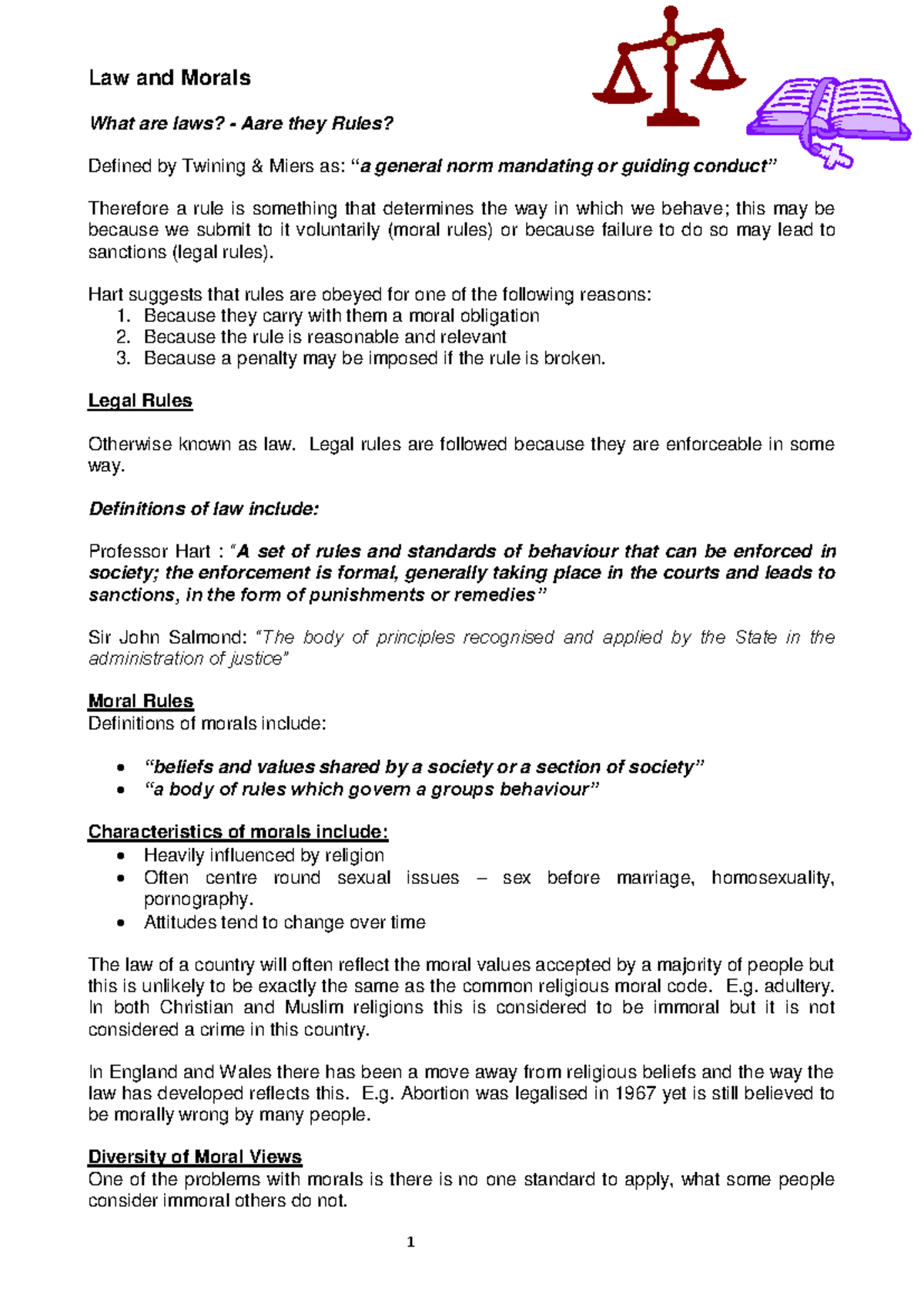 Handout - Law and Morality - Law and Morals What are laws? - Aare they ...
