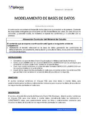 MODELAMIENTO DE BASES DE DATOS UNIDAD N - MODELAMIENTO DE BASES DE DATOS UNIDAD Nº I ...