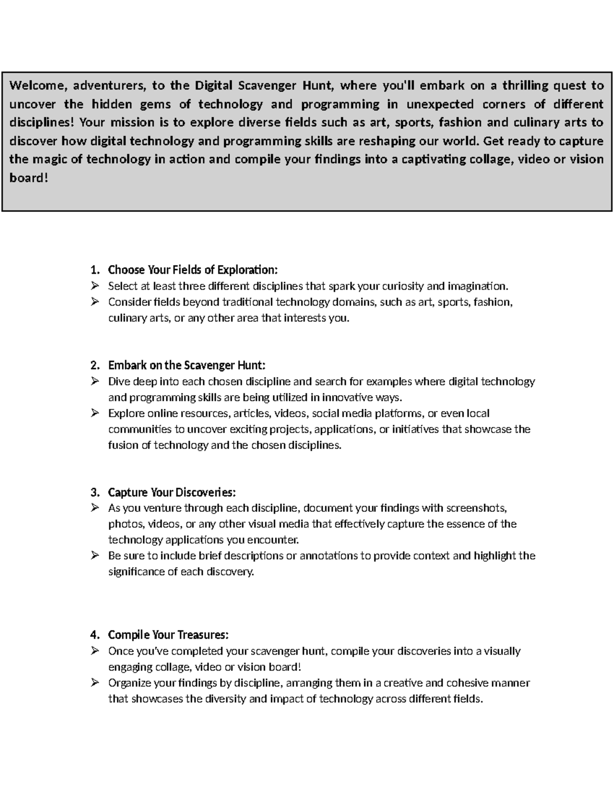 Digital Scavenger Hunt - 1. Choose Your Fields of Exploration: Select ...