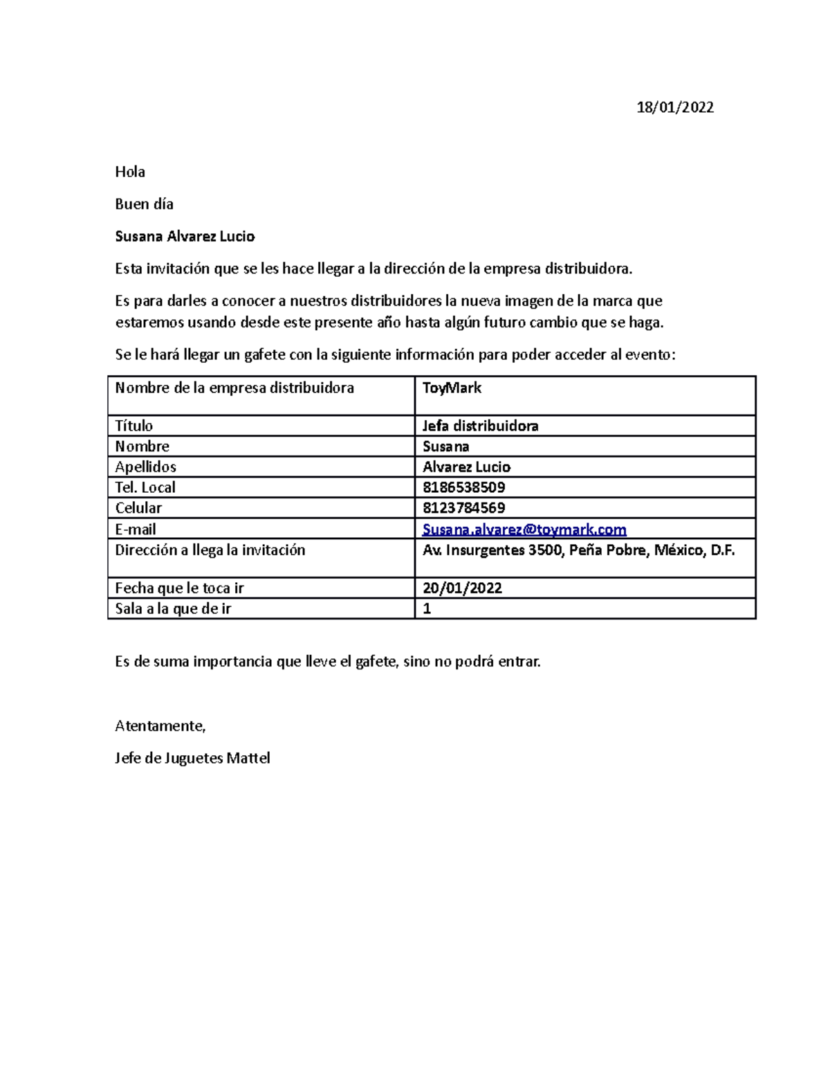 todas las cartas de carta combinada de word - Hola Buen día Susana Alvarez Lucio Esta invitación ...