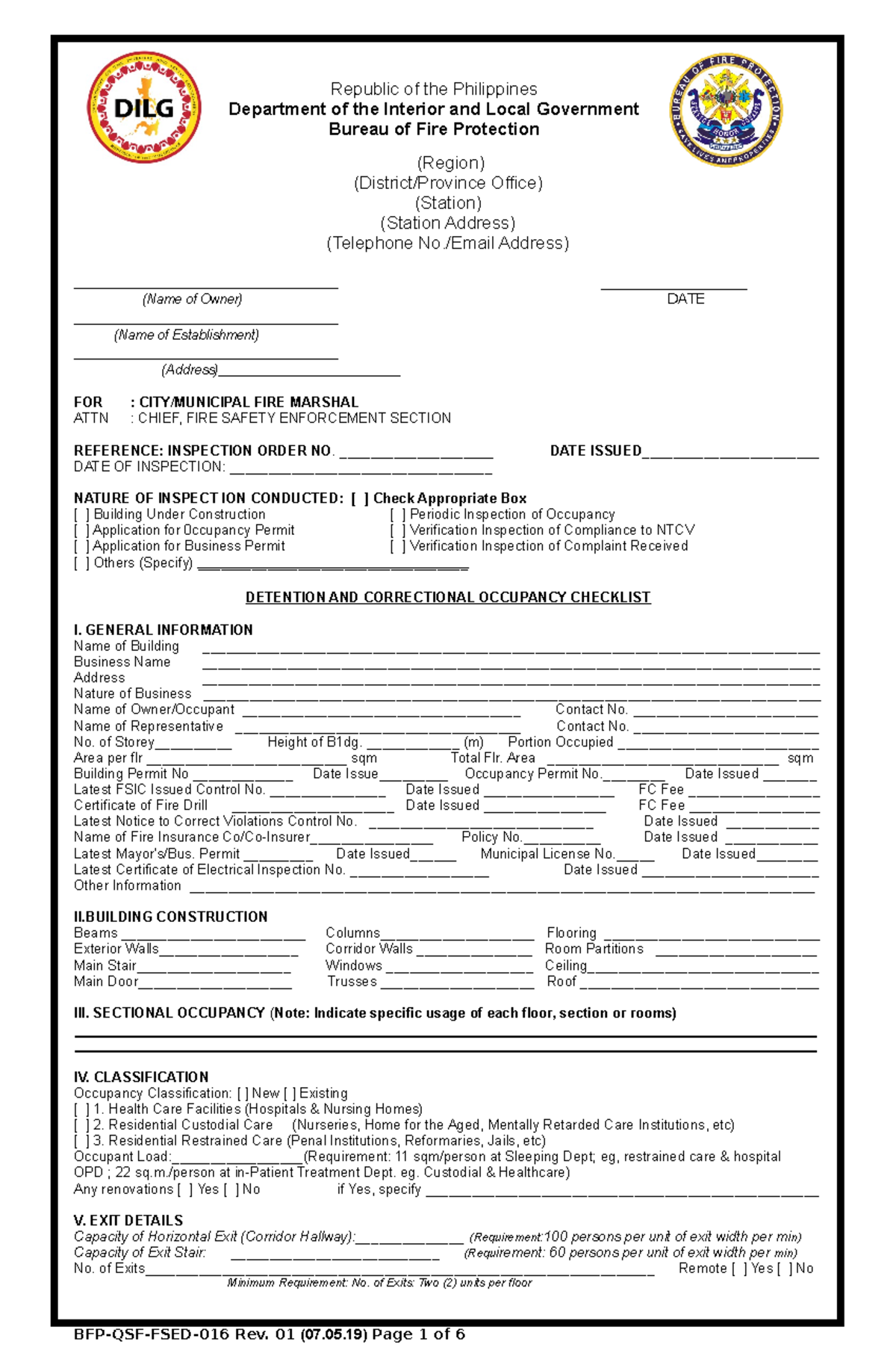 FSED 016 Checklist Detention and Correctional Occupancy REV 1 ...
