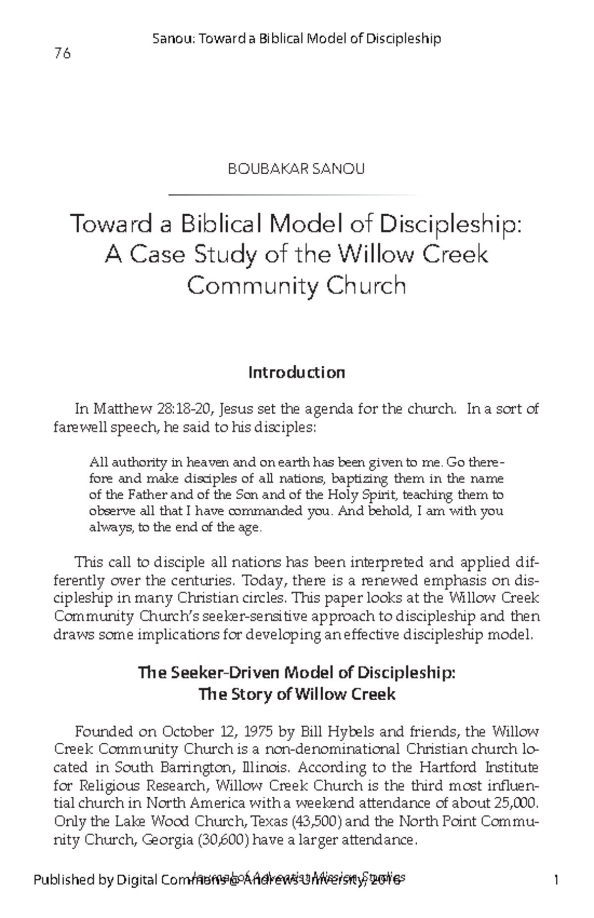 Toward a Biblical Model of Discipleship - 76 Journal of Adventist ...