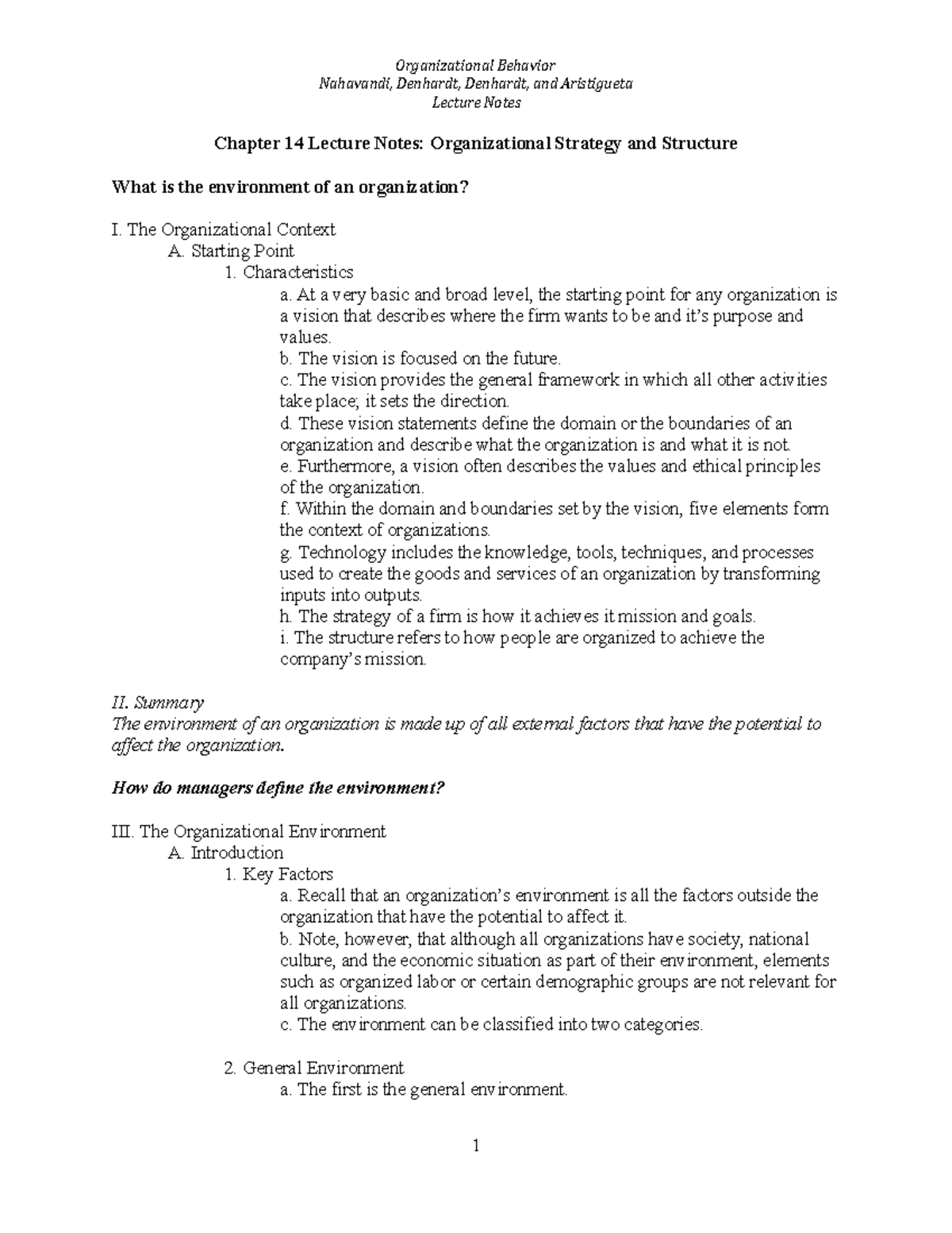 Chapter 14 Notes Organizational Behavior - Organizational Behavior ...