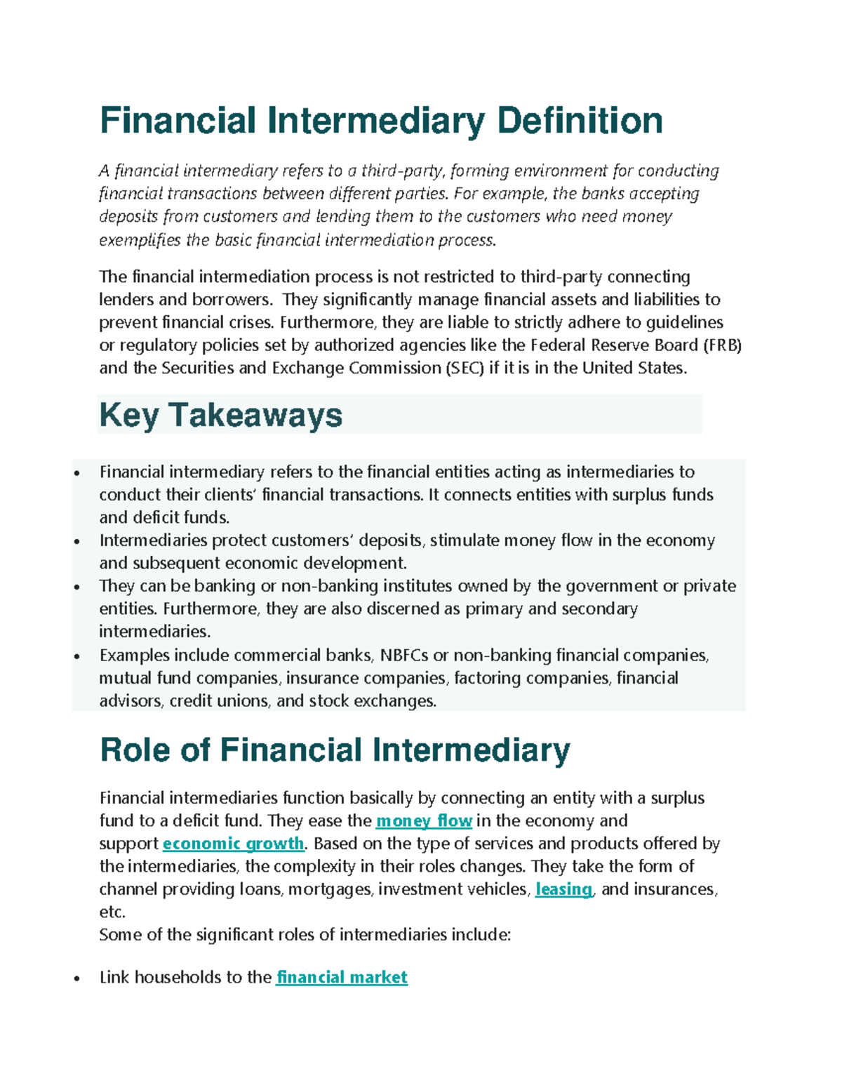 Financial Intermediary Definition - For example, the banks accepting ...