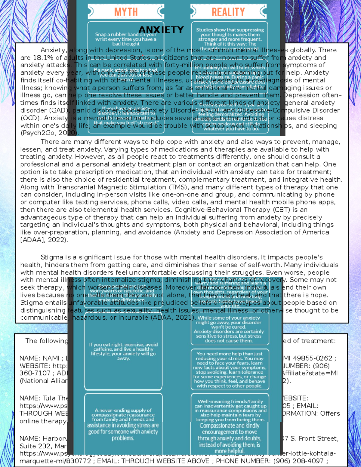 ANxiety Disorder flyer - The following list is for those adults who may ...