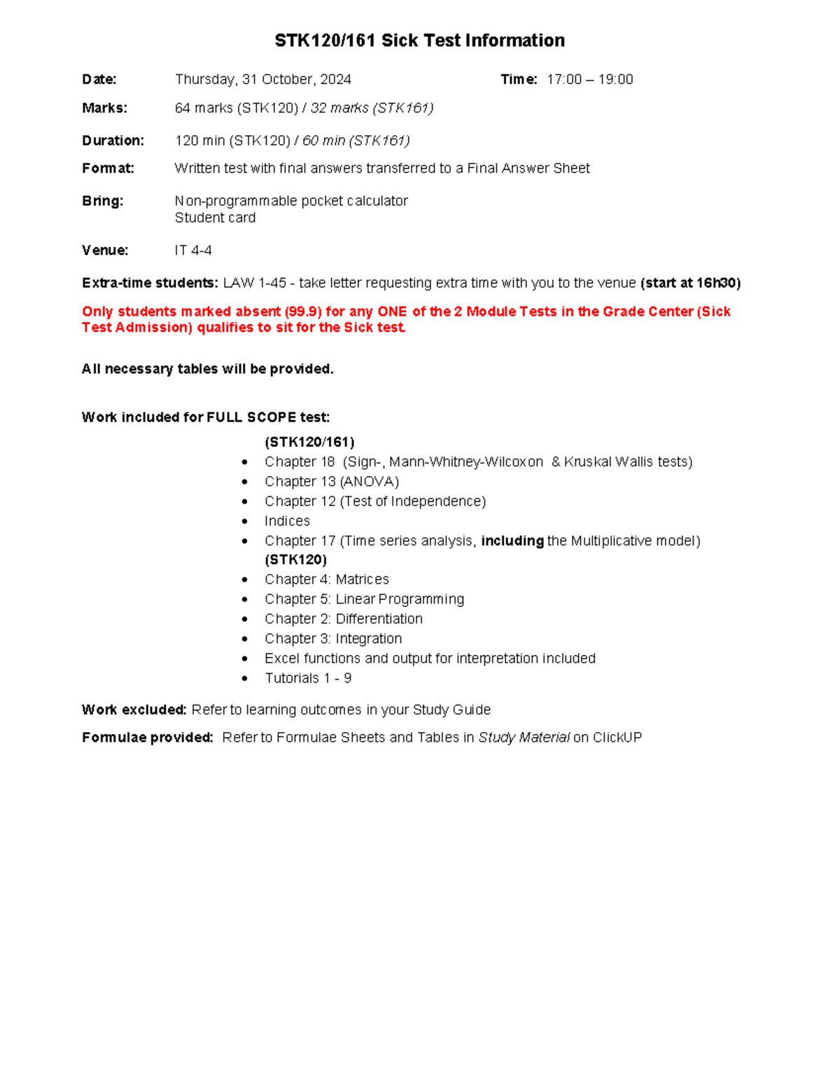 STK120 161 162 - Module Sick Test Information - 2024 - STK 120 - UP ...