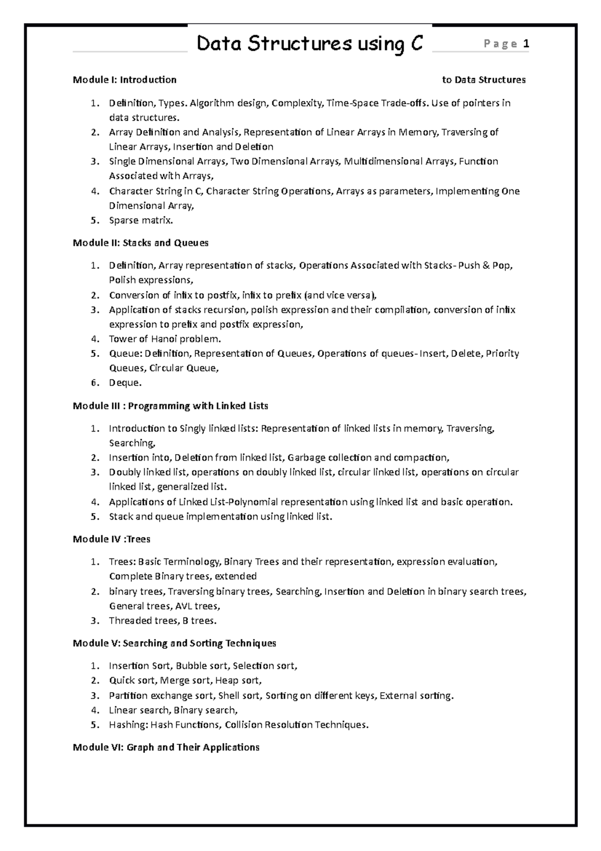 DATA Structure MOD - asd - P a g e 1 Module I: Introduction to Data ...