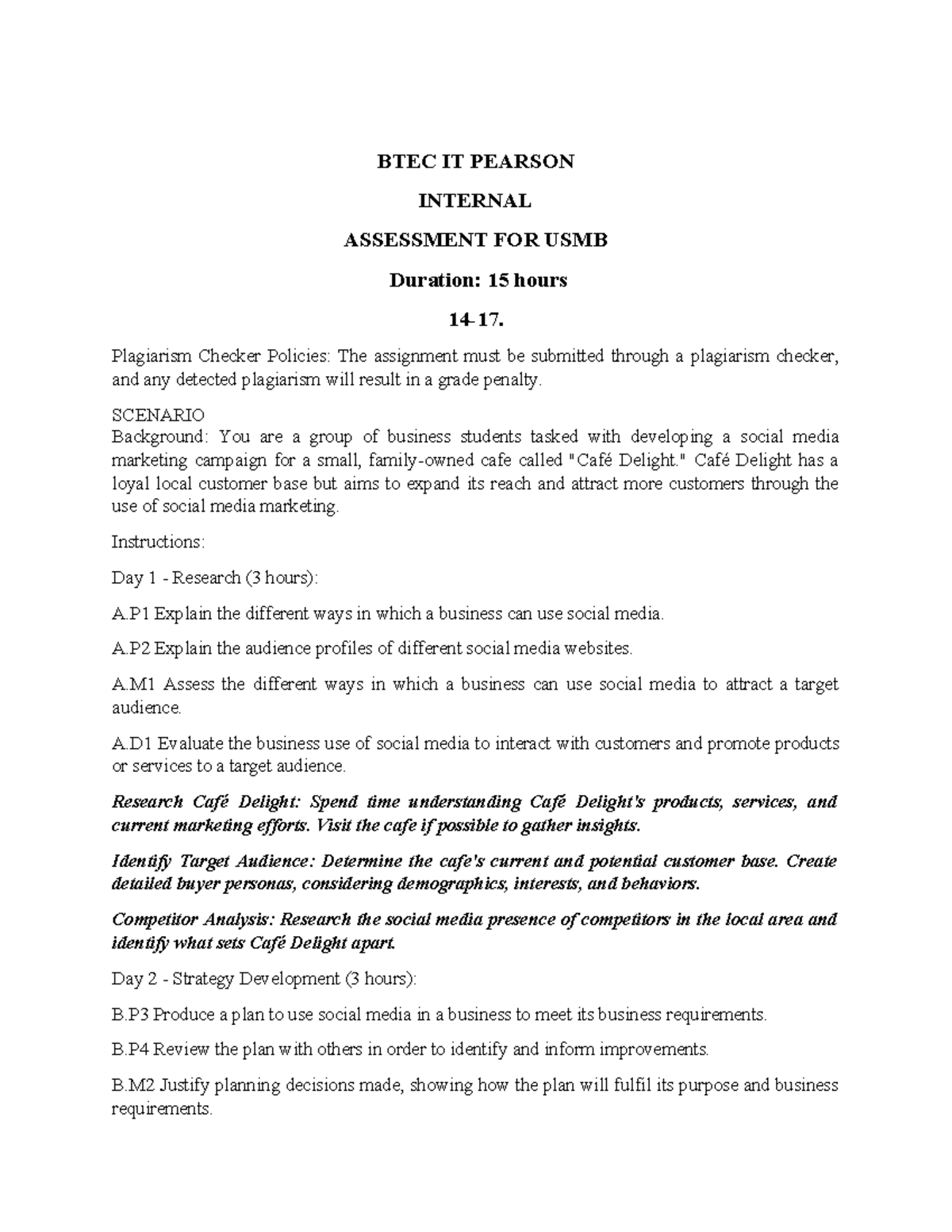 BTEC IT Assessment - It is just an assignment - BTEC IT PEARSON ...