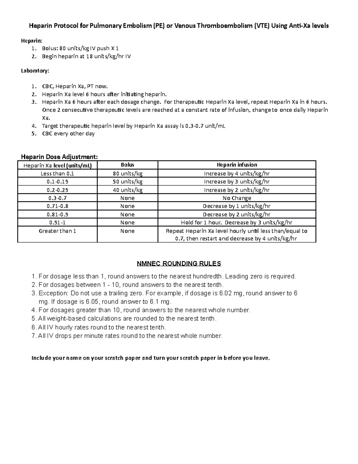 Heparin Protocol for VTE PE anti-Xa 2.0 - Heparin Protocol for ...