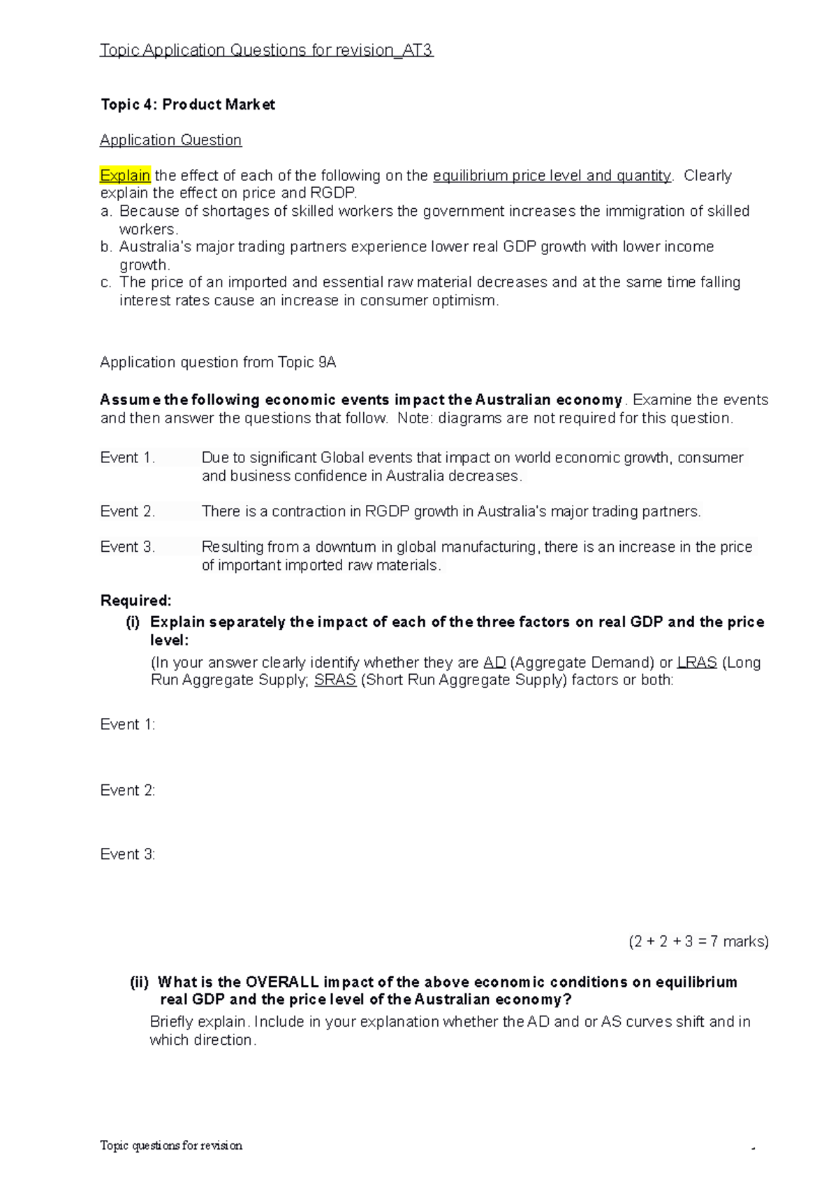 Topic Application questions for revision AT3 2022-1 - Topic Application ...