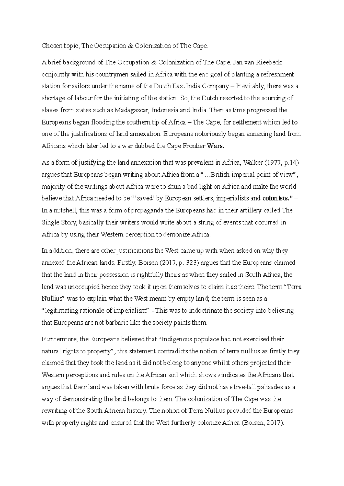 Histsory Ass 1 - history essays - Chosen topic; The Occupation ...