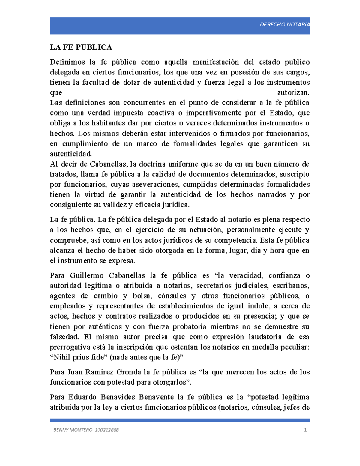 Derecho Notarial TEMA 4 Y 5 - LA FE PUBLICA Definimos la fe pública ...