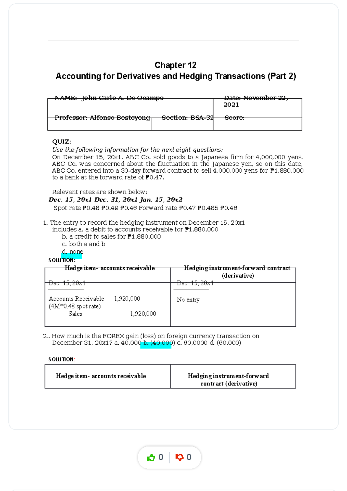 Quiz-derivatives-2 compress - Chapter 12 Accounting for Derivatives and ...