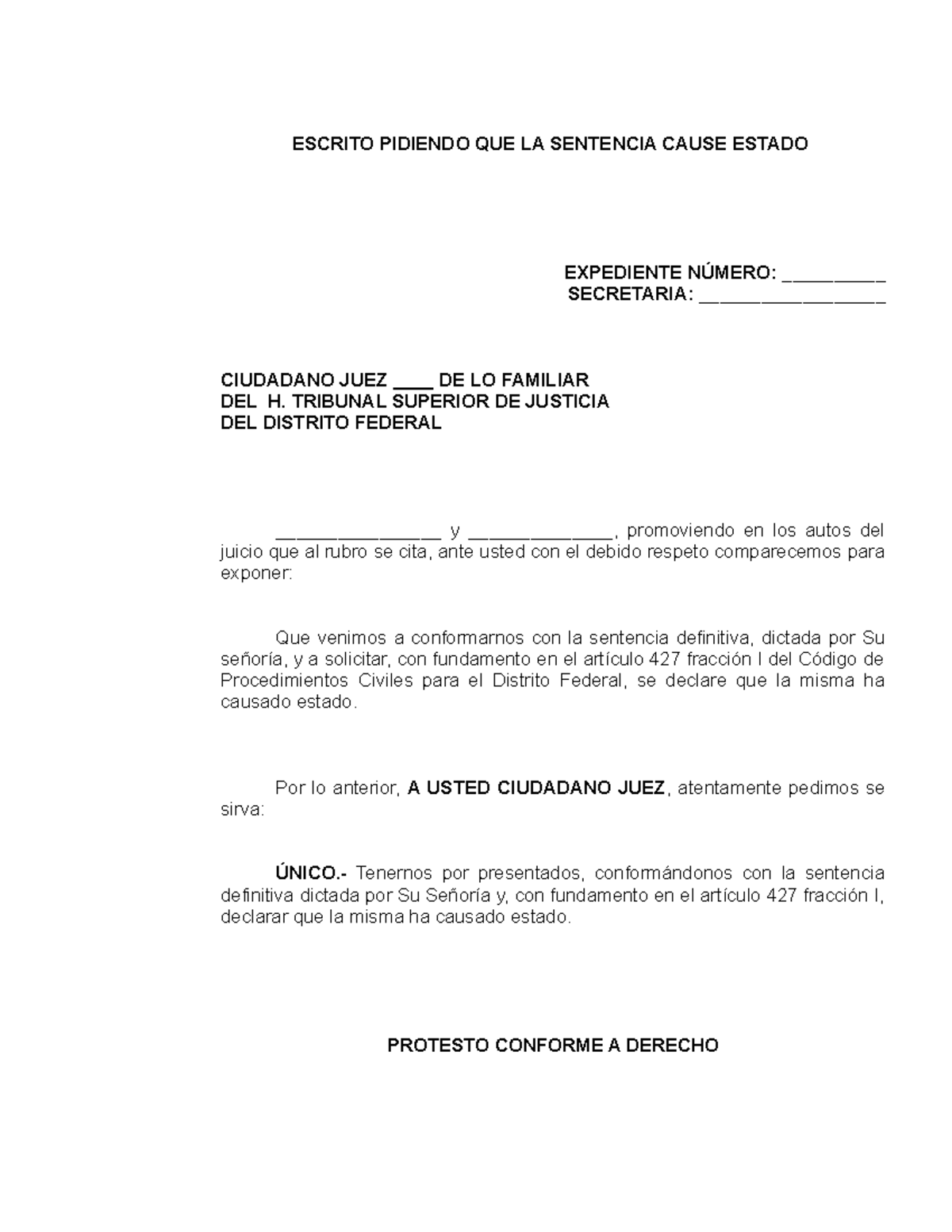 Escrito Pidiendo QUE LA Sentencia Cause Estado - ESCRITO PIDIENDO QUE LA SENTENCIA CAUSE ESTADO ...