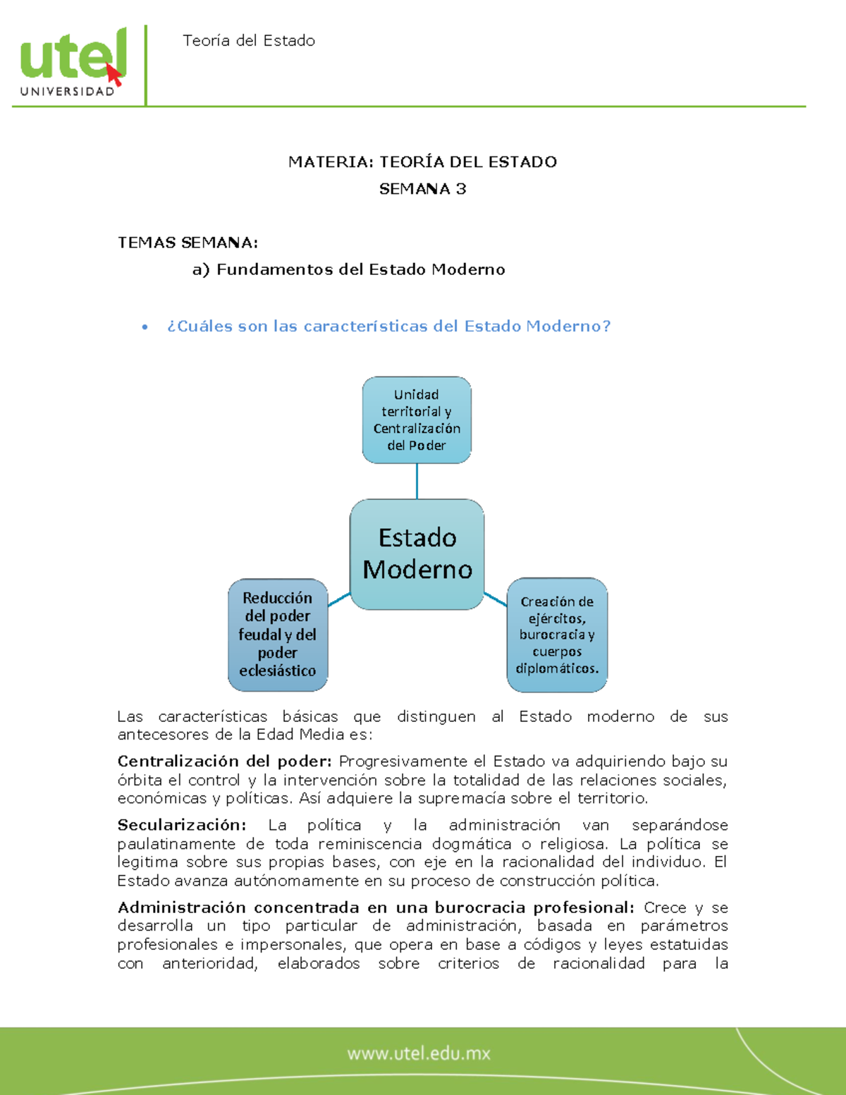 PF L2DE106 S3 - MATERIA: TEORÍA DEL ESTADO SEMANA 3 TEMAS SEMANA: a ...