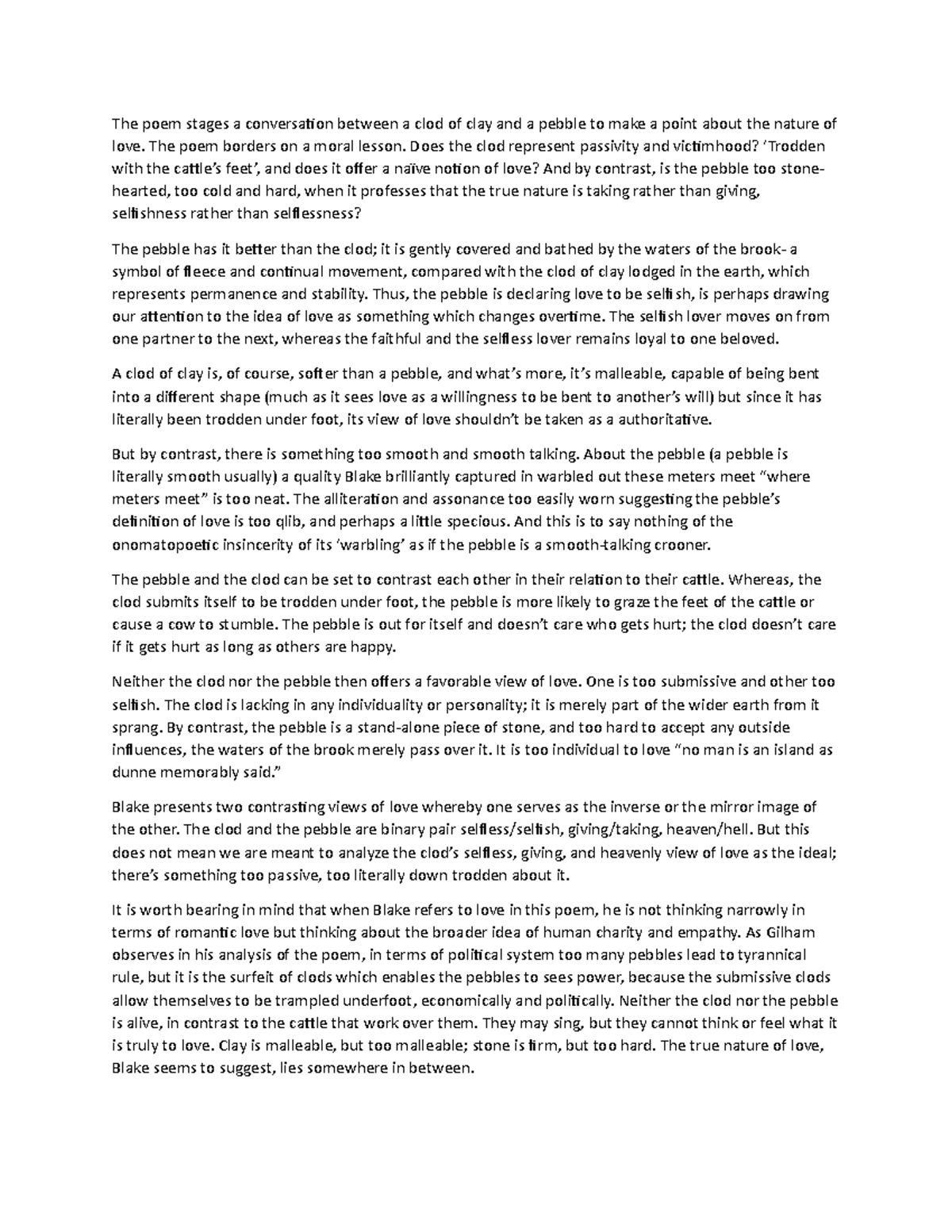 The Clod and Pebble by William Blake - The poem stages a conversation ...