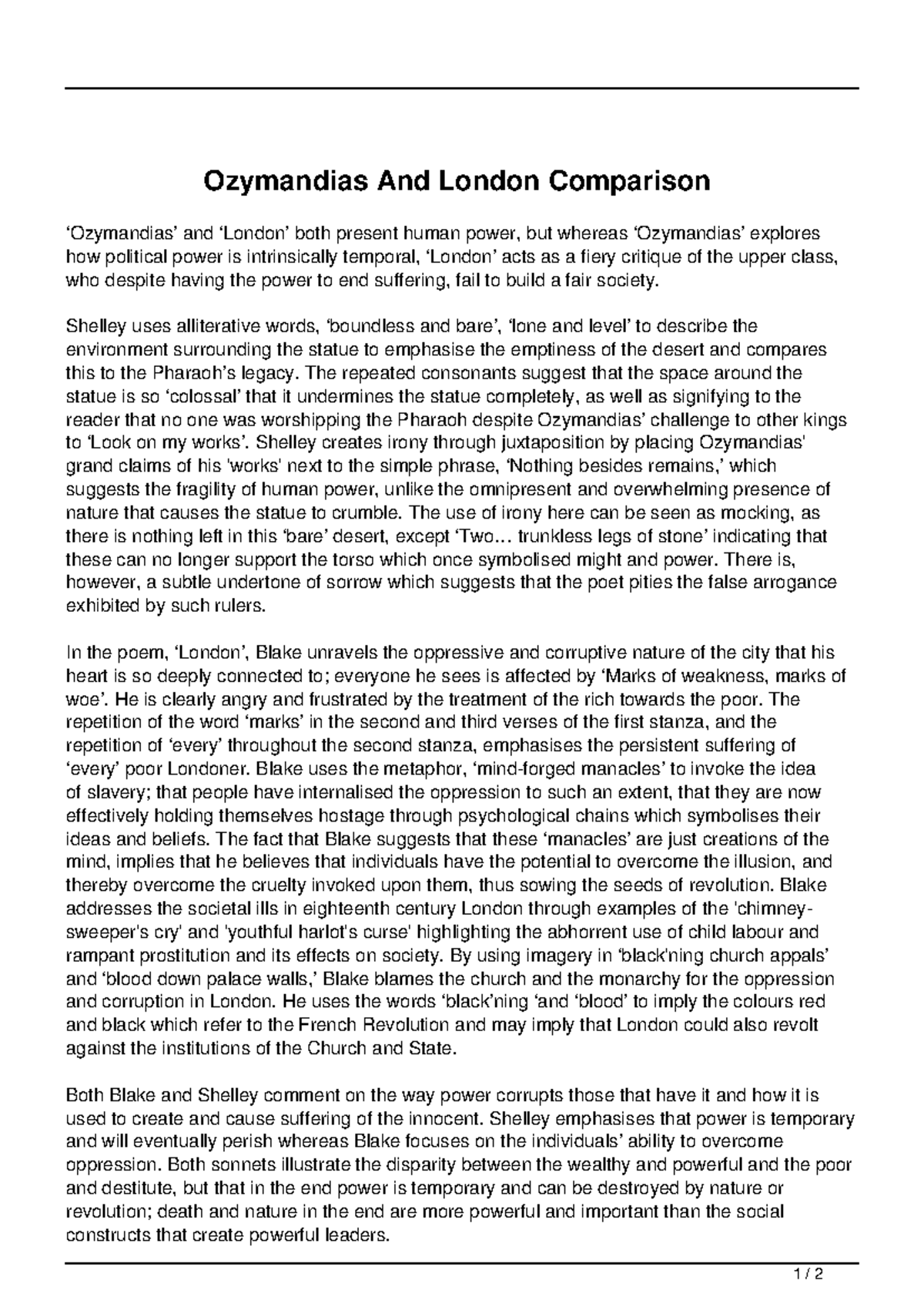 Ozymandias and london comparison - Ozymandias And London Comparison ...