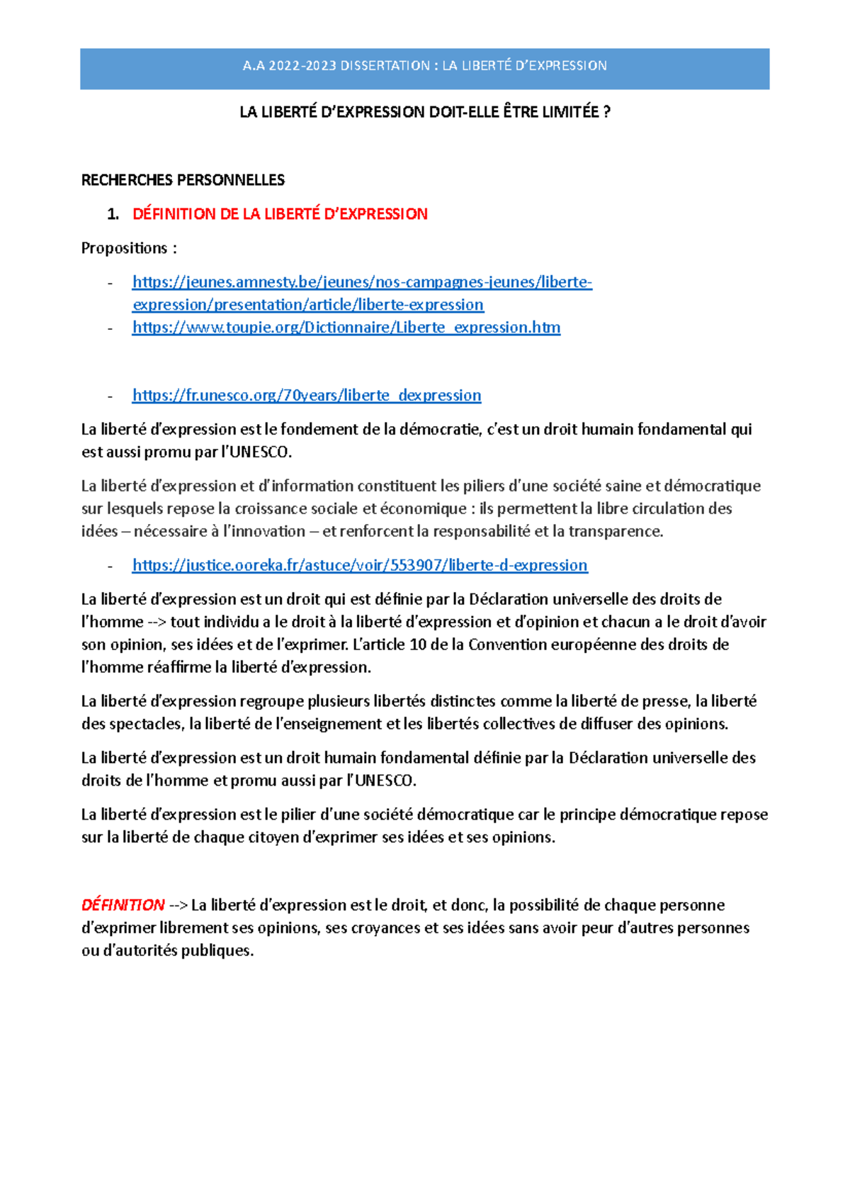 LA Liberte D Expression - LA LIBERTÉ D’EXPRESSION DOIT-ELLE ÊTRE LIMITÉE? RECHERCHES ...