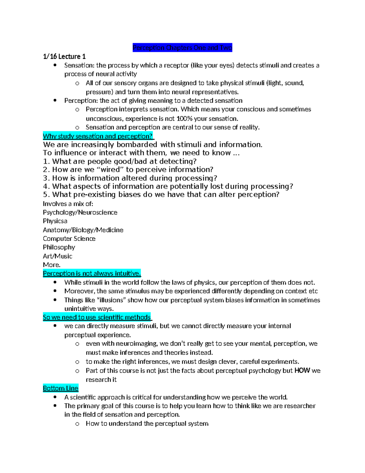 Perception Chapter One - Perception: the act of giving meaning to a ...