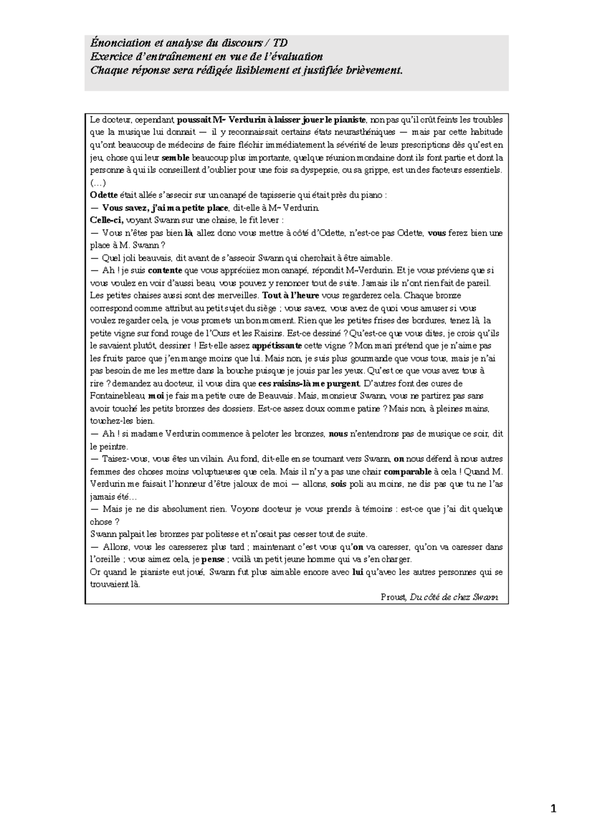 Entraînement d'enonciation - Énonciation et analyse du discours / TD ...