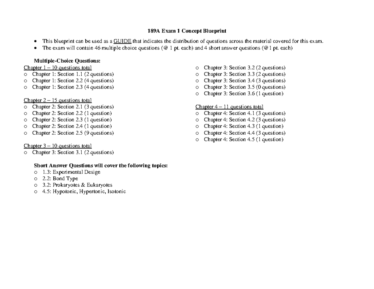 189A+Exam+1+Concept+Blueprint - 189A Exam 1 Concept Blueprint This ...