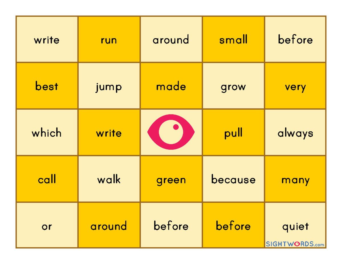 Bingo-words - bingo words - write best which call or run jump write ...