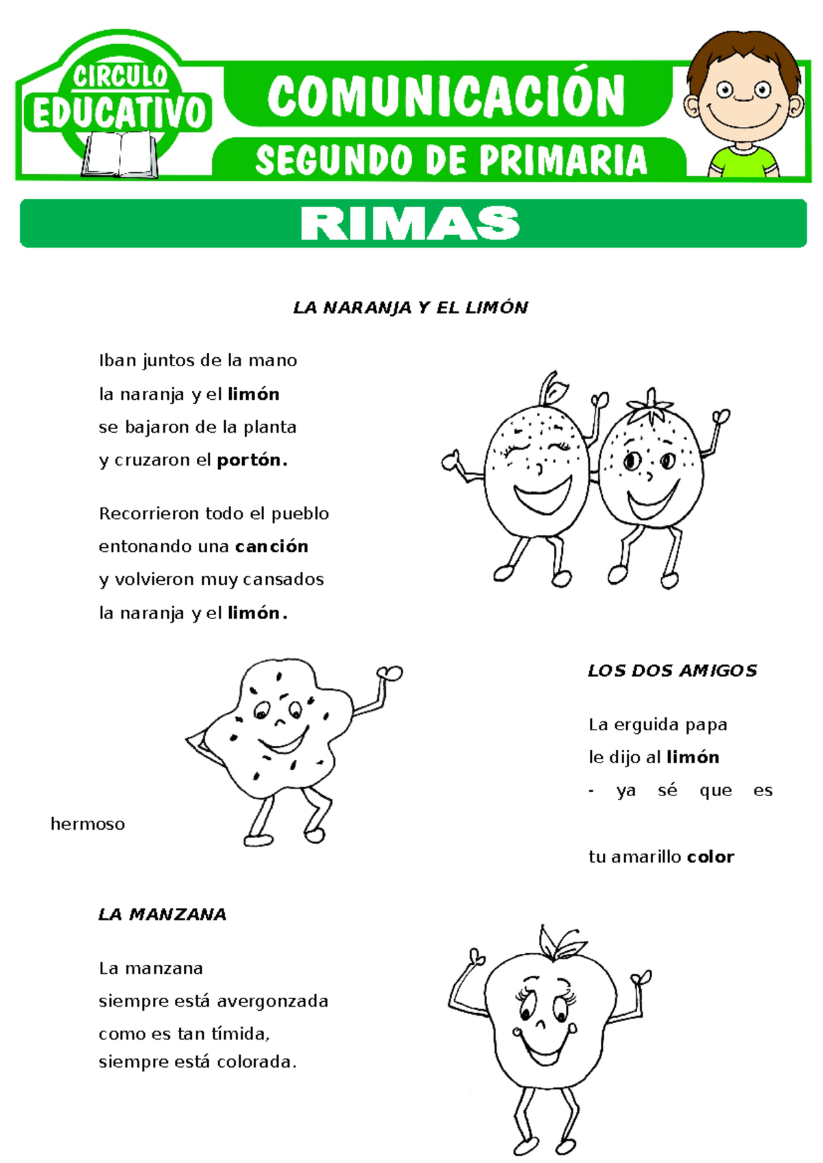 Rimas para Segundo de Primaria - LA NARANJA Y EL LIMÓN Iban juntos de ...