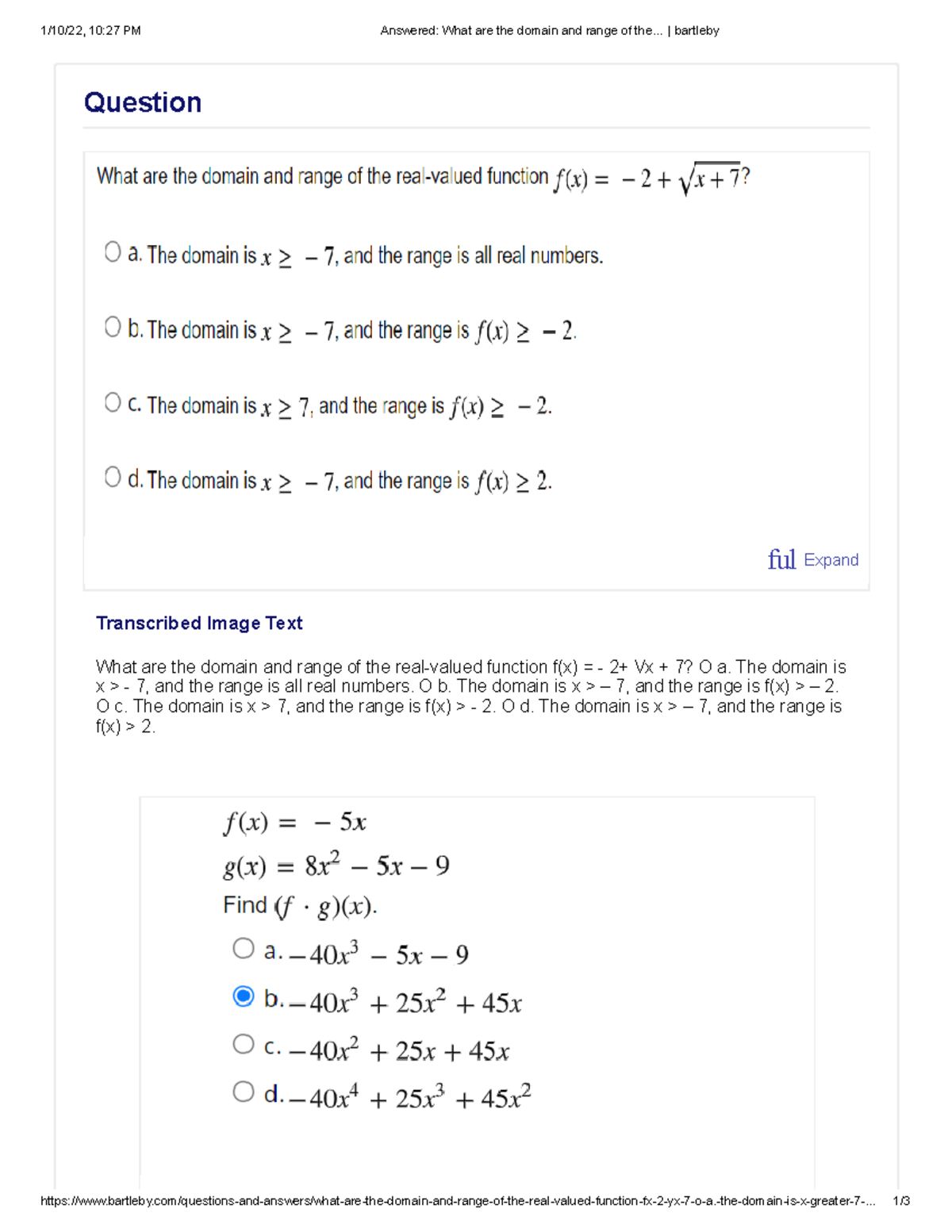 Answered What are the domain and range of the… bartleby - 1/10/22, 10 ...