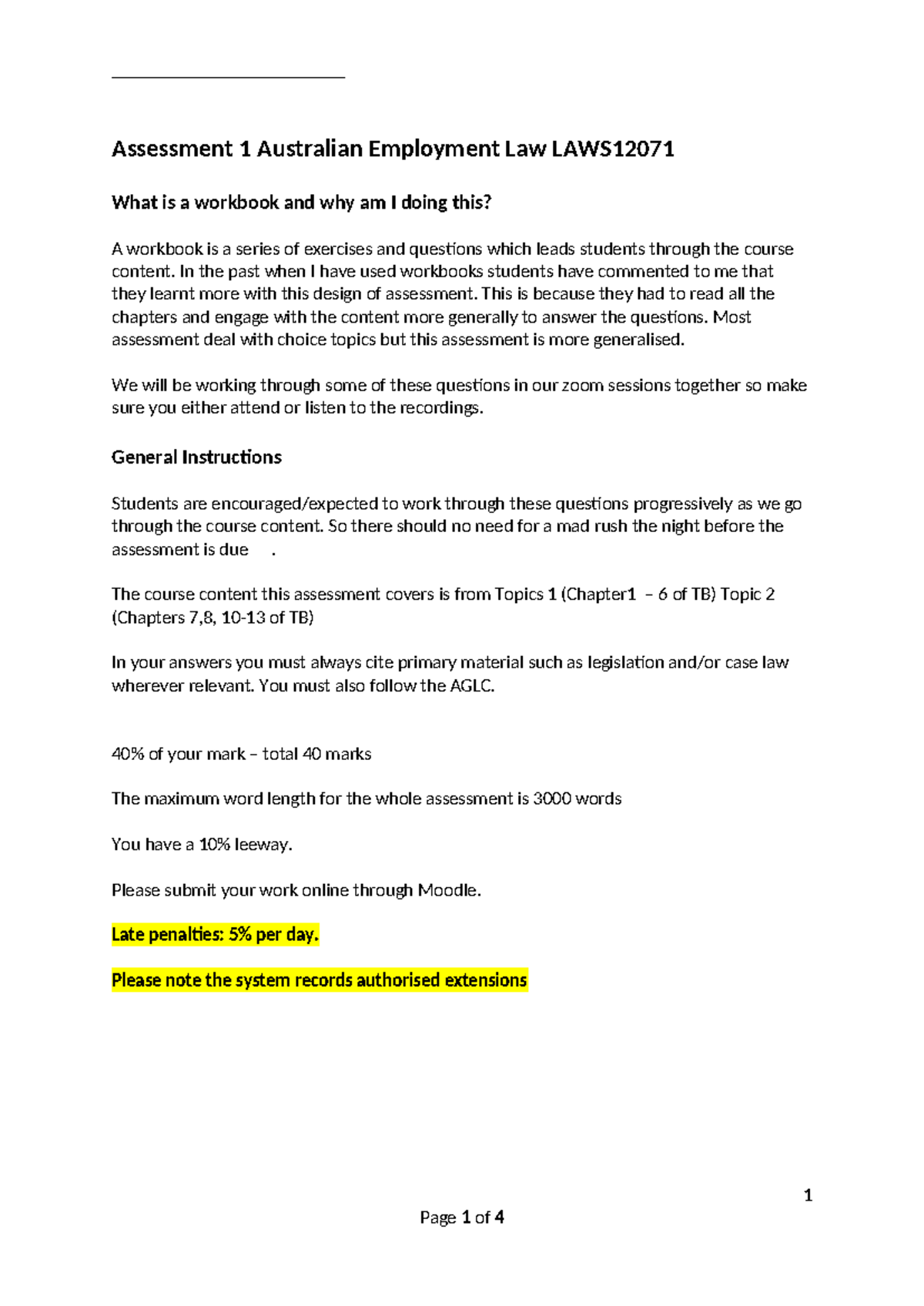 Workbook Exercises from Topics 1 and 2 - Assessment 1 Australian ...