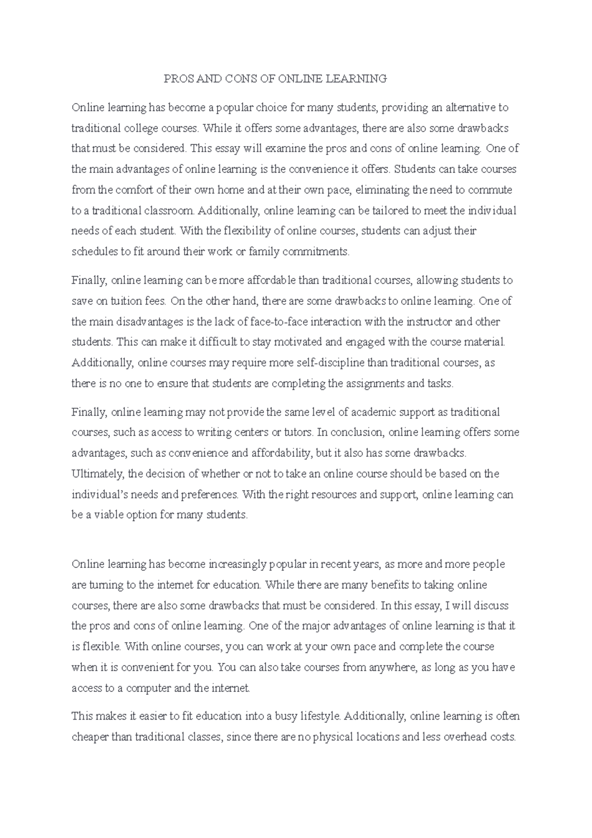 PROS AND CONS OF Online Learning - PROS AND CONS OF ONLINE LEARNING ...