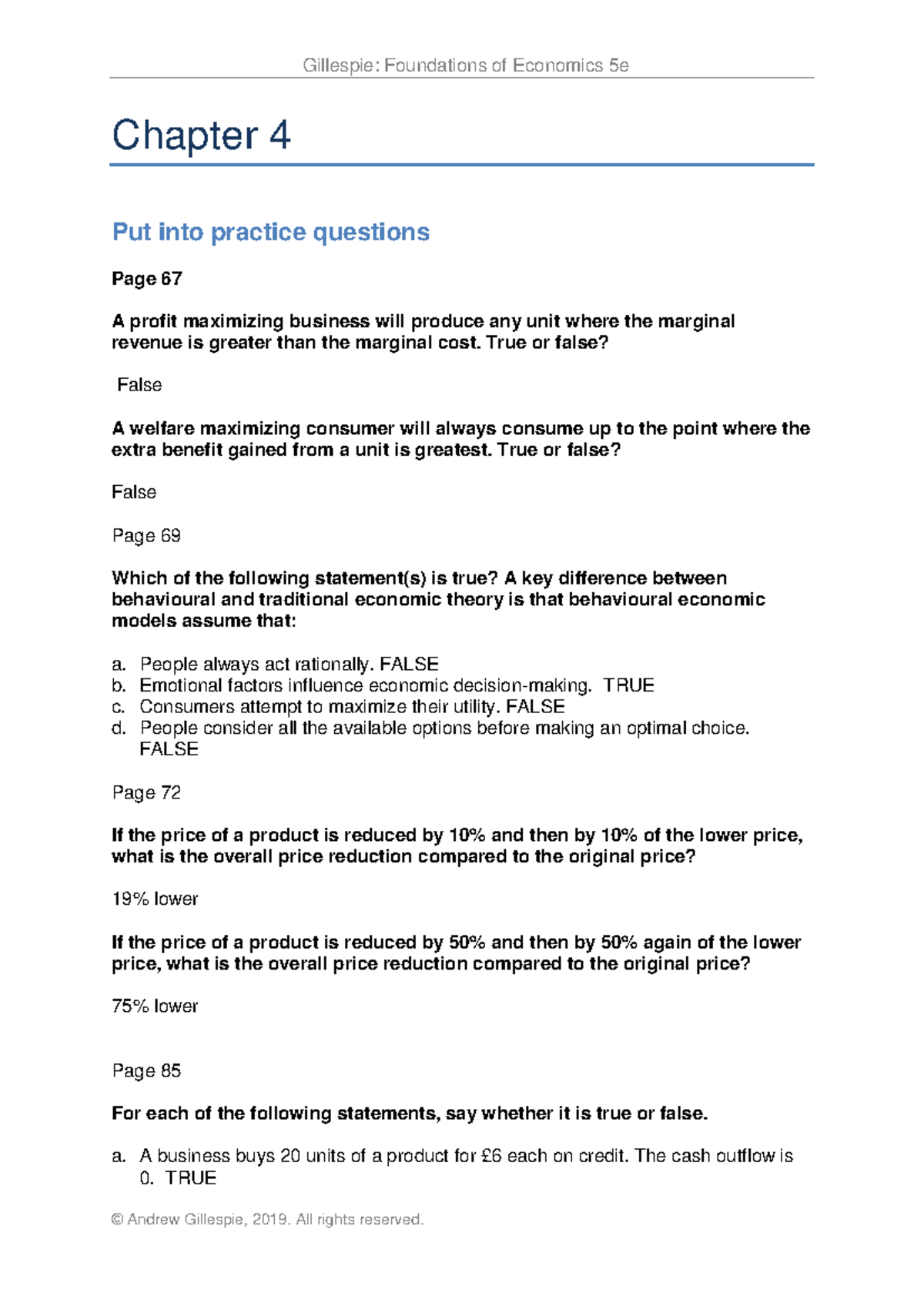 Gillespie 5e solutions ch04 - Gillespie: Foundations of Economics 5e ...