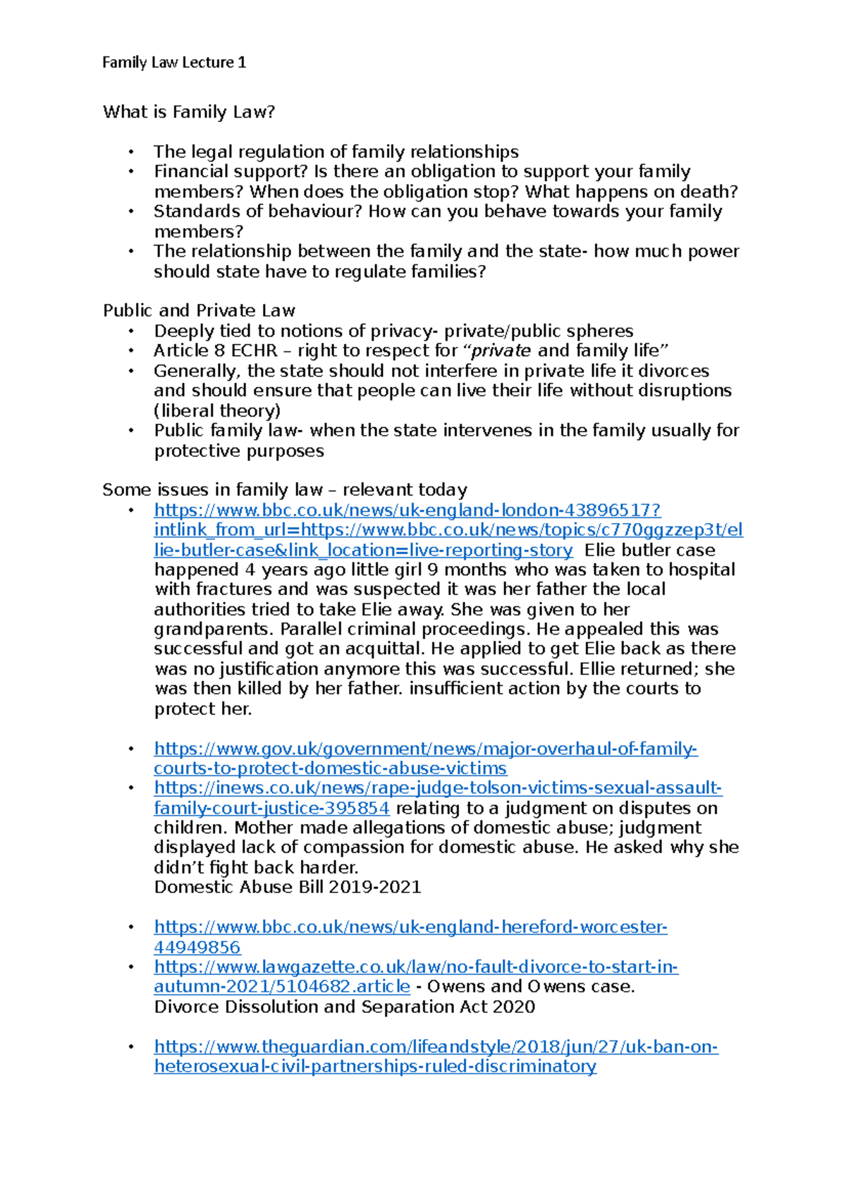 Week 1 - family law lecture 1 - What is Family Law? The legal ...