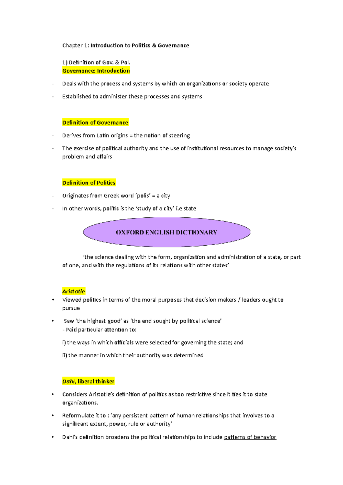 Chapter 1- Intro to politics and governance - Chapter 1: Introducion to ...