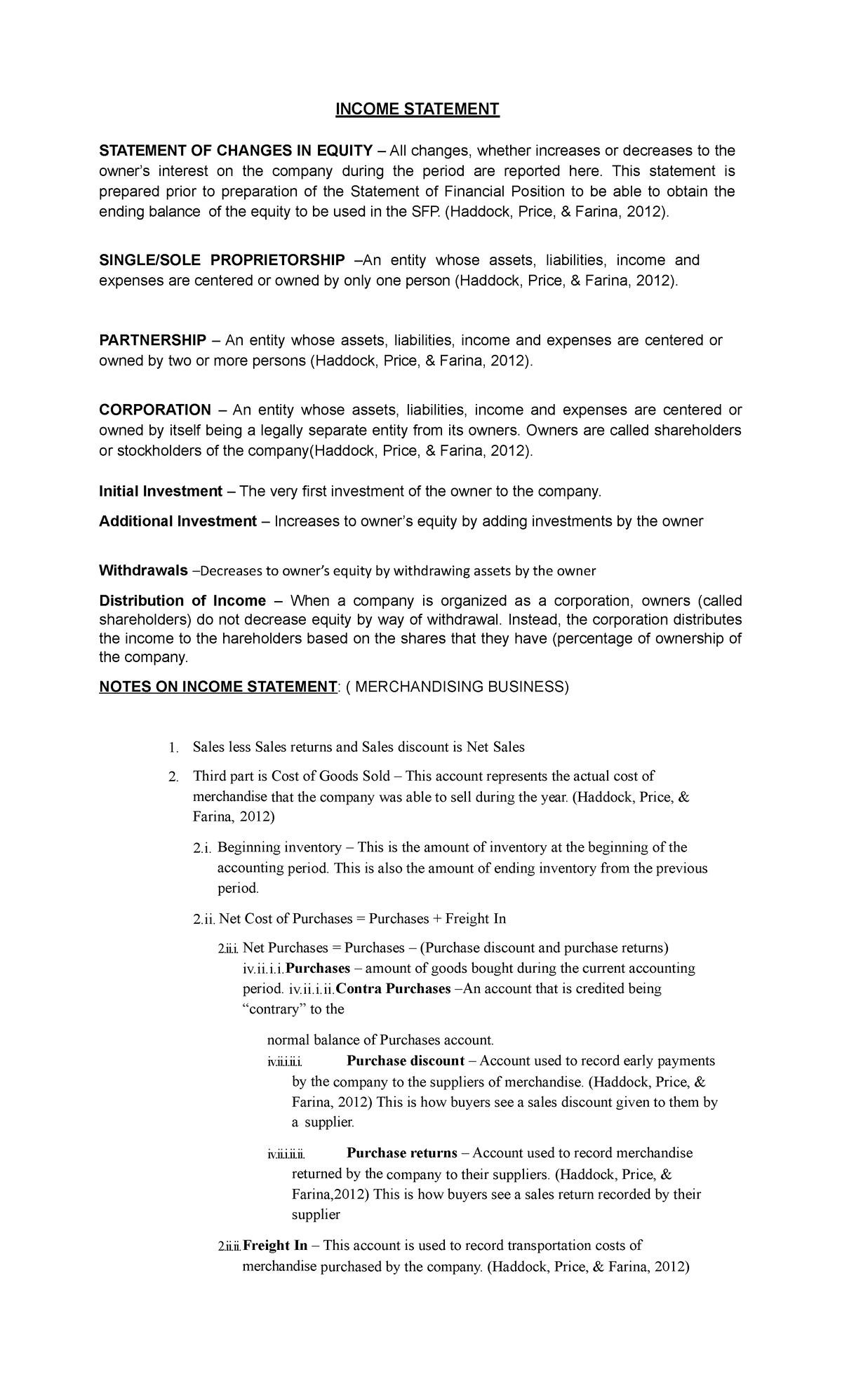 Income Statement Problems - INCOME STATEMENT STATEMENT OF CHANGES IN ...
