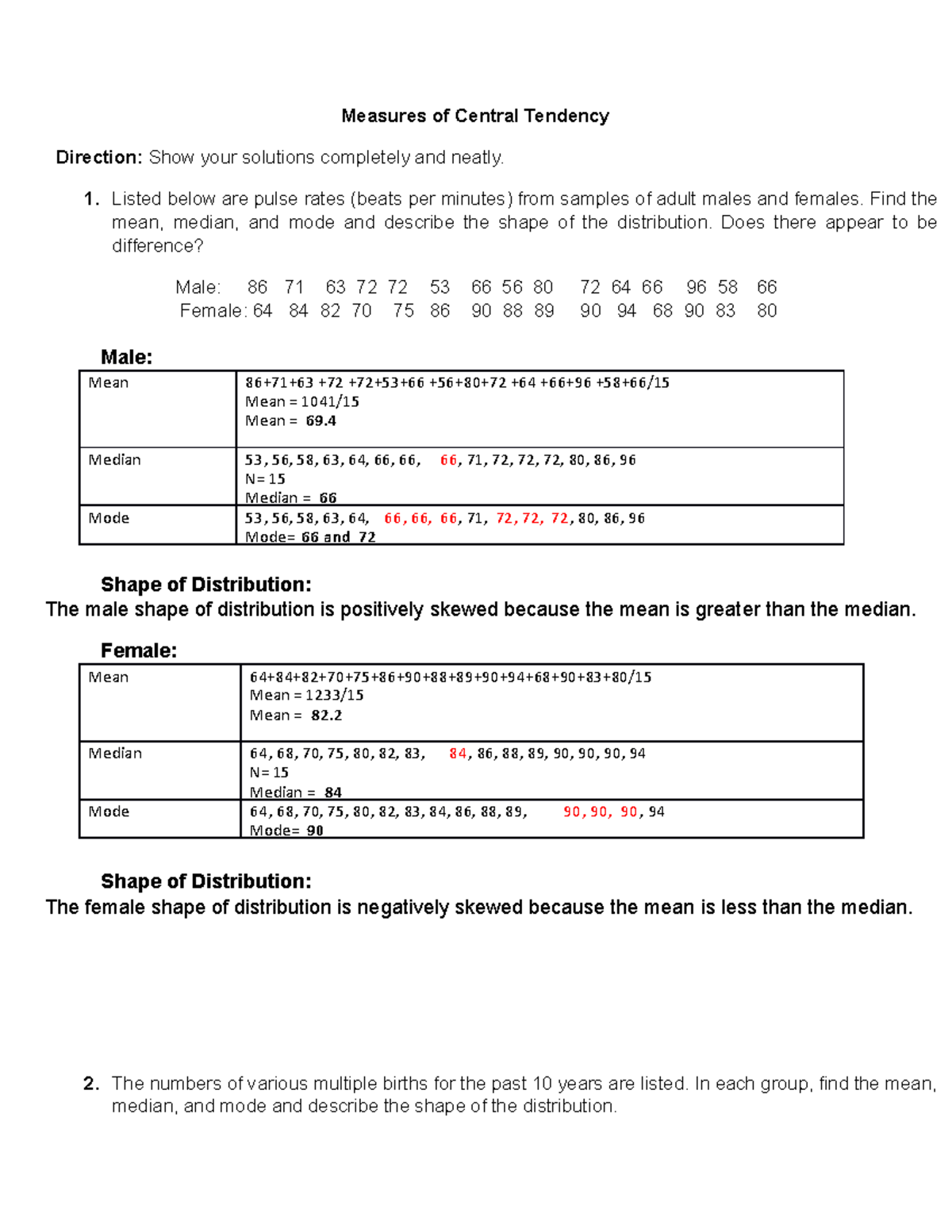Measures of Central Tendency - Measures of Central Tendency Direction ...