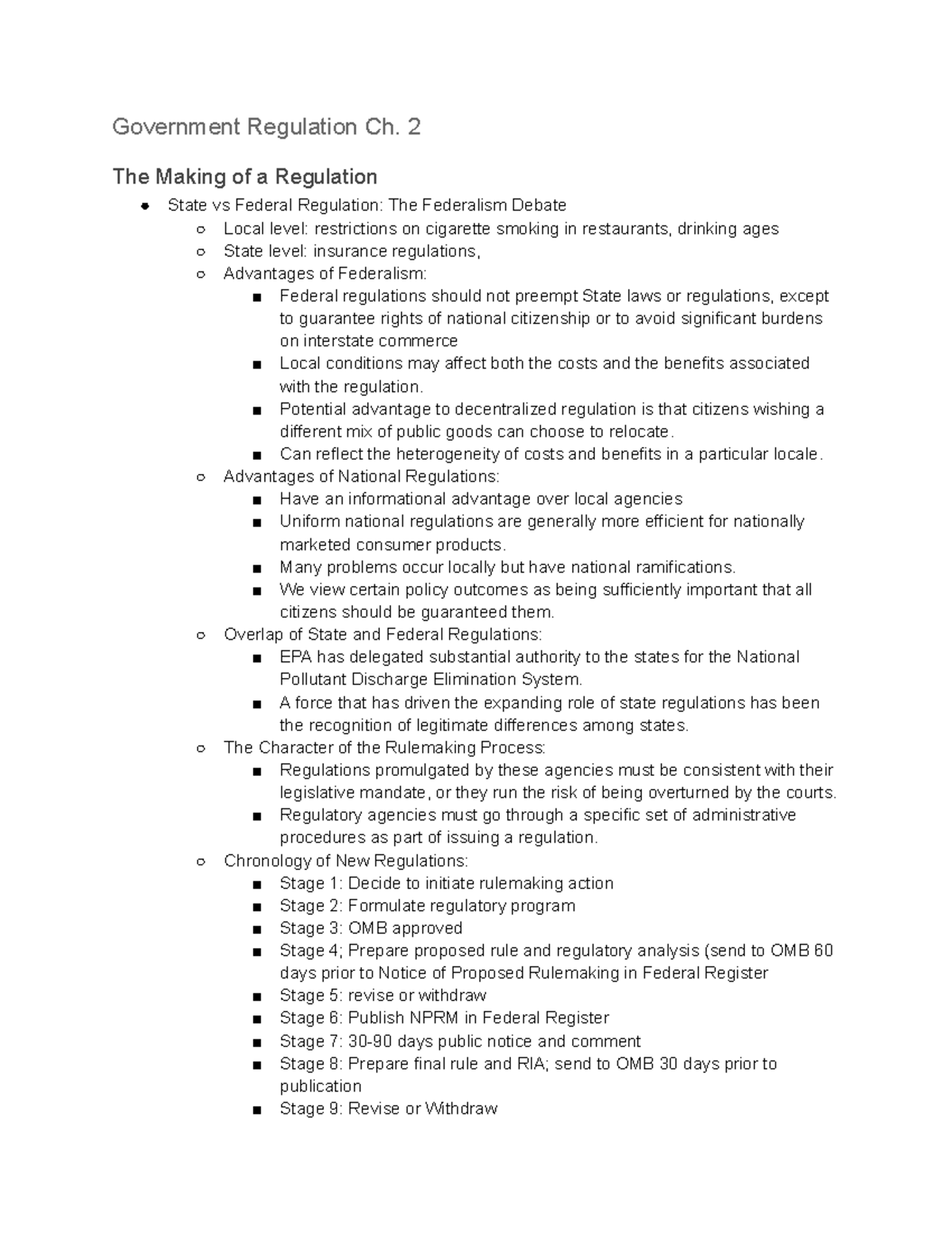Government Regulation Ch. 2 - 2 The Making of a Regulation State vs ...