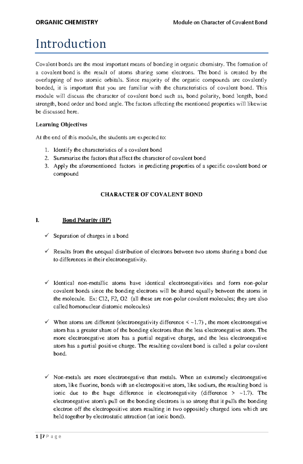 Character OF Covalent BOND - Introduction Covalent bonds are the most ...