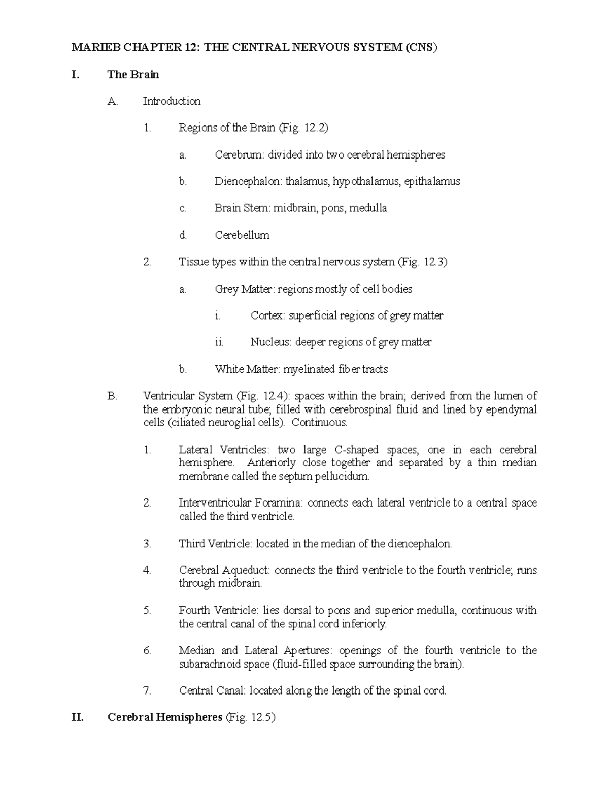 B2301-12 - notes study - MARIEB CHAPTER 12: THE CENTRAL NERVOUS SYSTEM ...