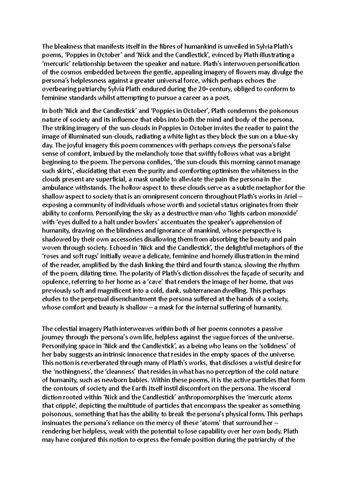 Poppies in October and Nick and the Candlestick Close Analysis - The ...