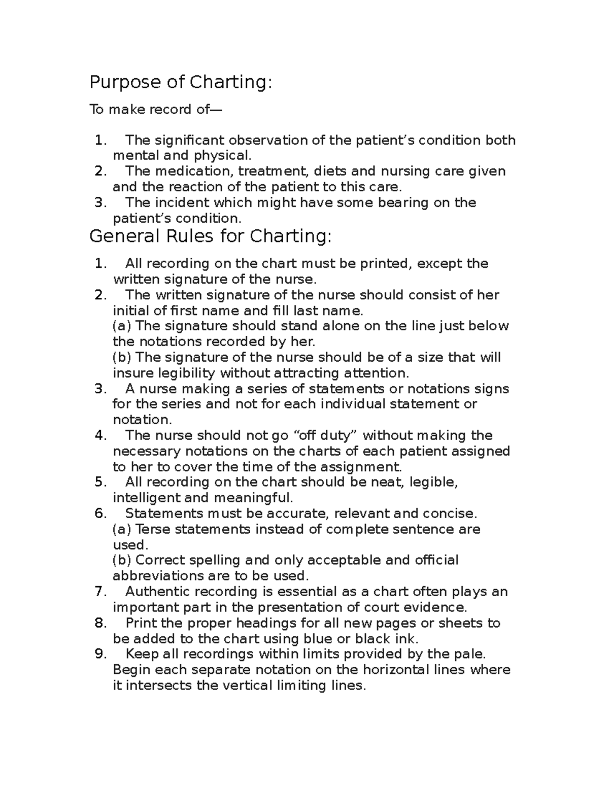 Nursing notes chapter 7 - Purpose of Charting: To make record of— The ...