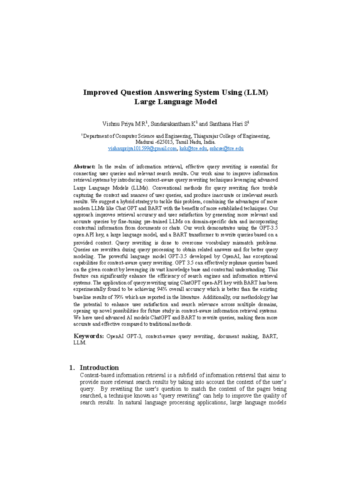 Large language Model - Improved Question Answering System Using (LLM ...