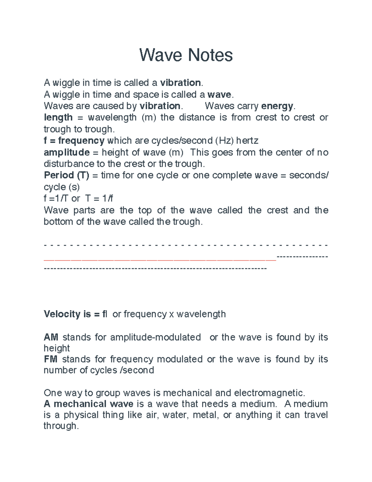 Wave Notes - These cover general material from physics like waves ...