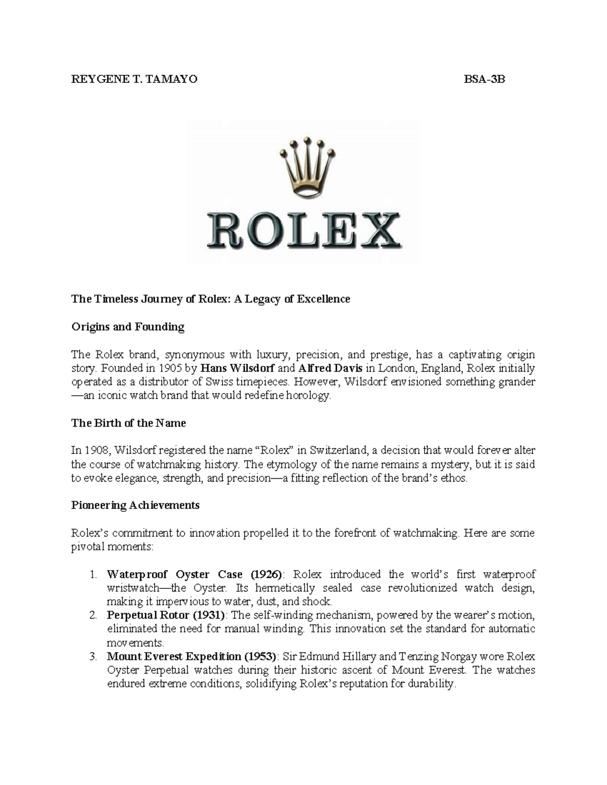Rolex-Brand - bsbsbsbs - REYGENE T. TAMAYO BSA-3B The Timeless Journey ...