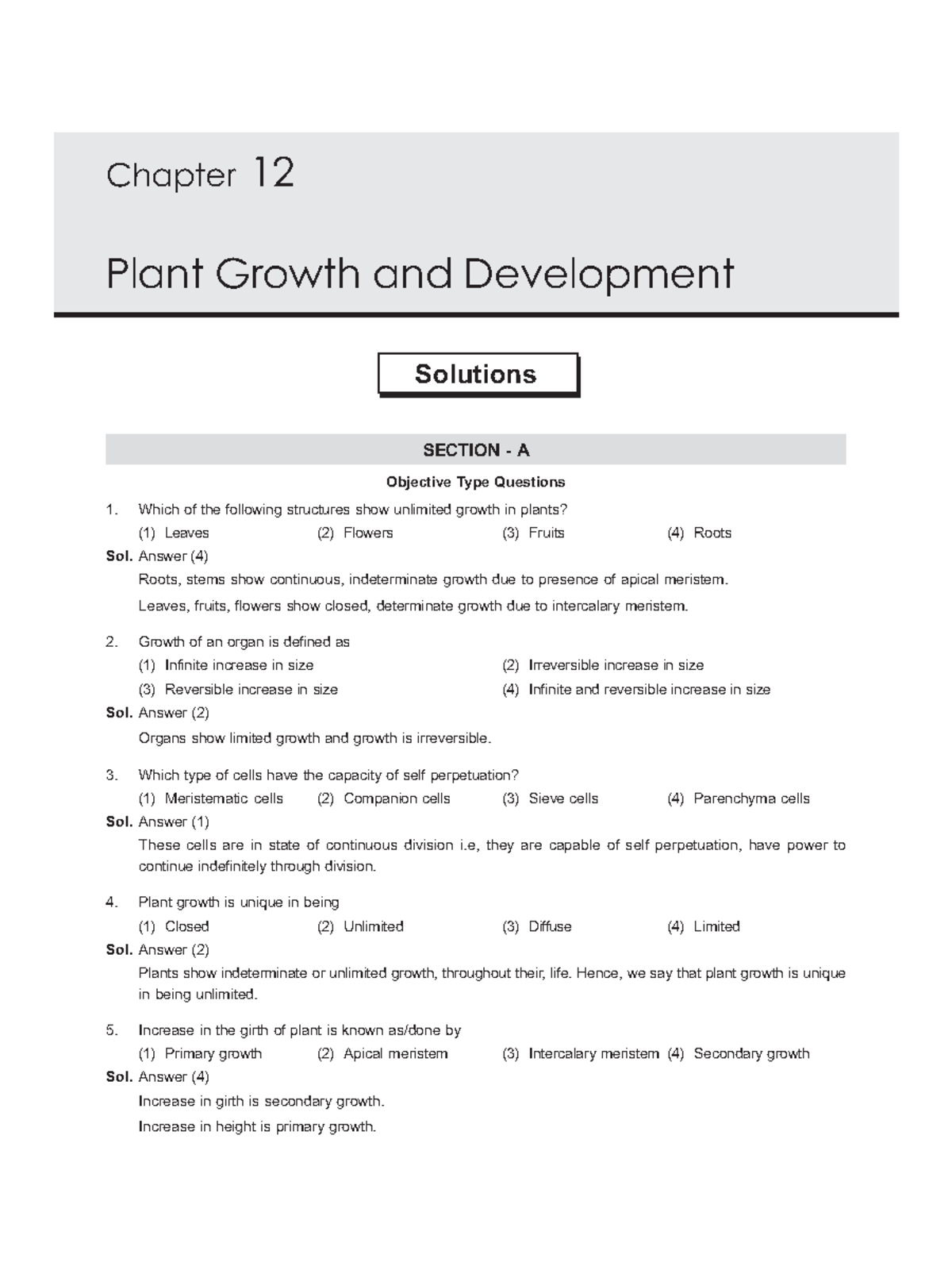 Plant Growth And Development Set 2 - SECTION - A Objective Type ...