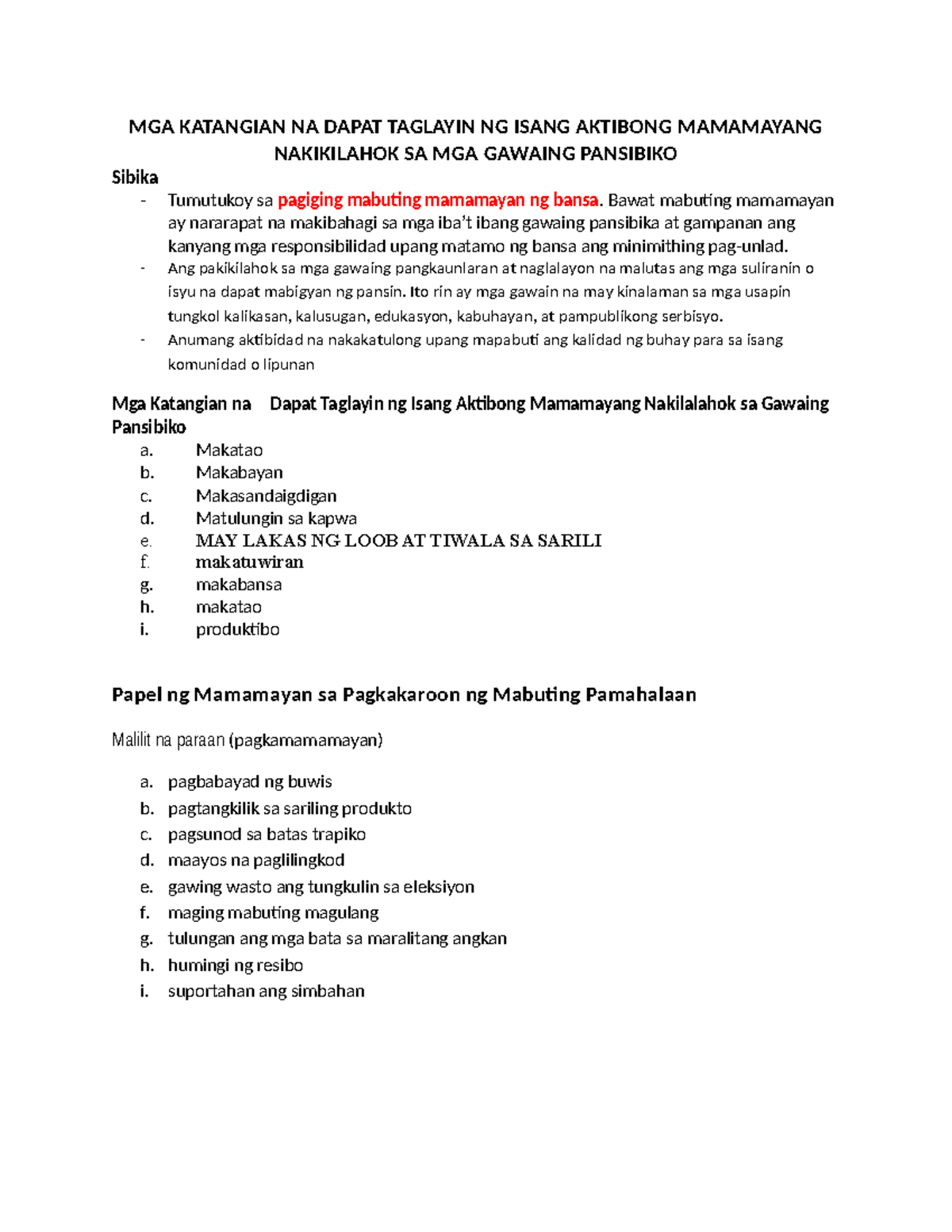 Pagkamamayan - Summary Secondary Education - MGA KATANGIAN NA DAPAT ...